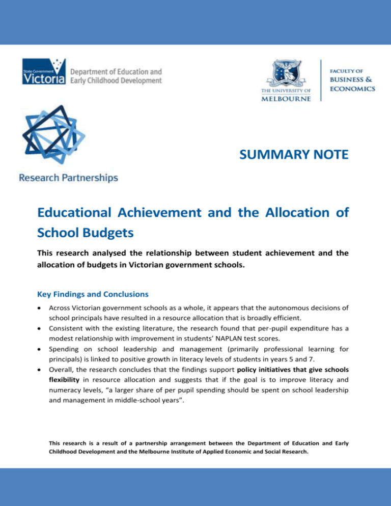 Educational Achievement And The Allocation Of School Budgets