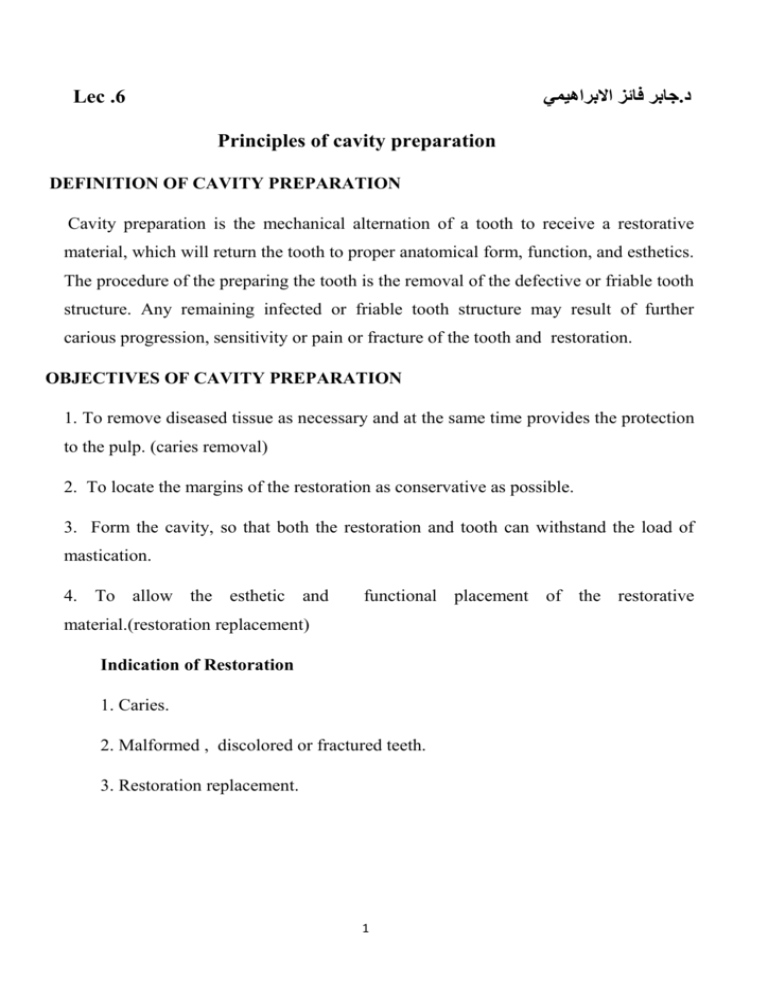 Principles Of Cavity Preparation