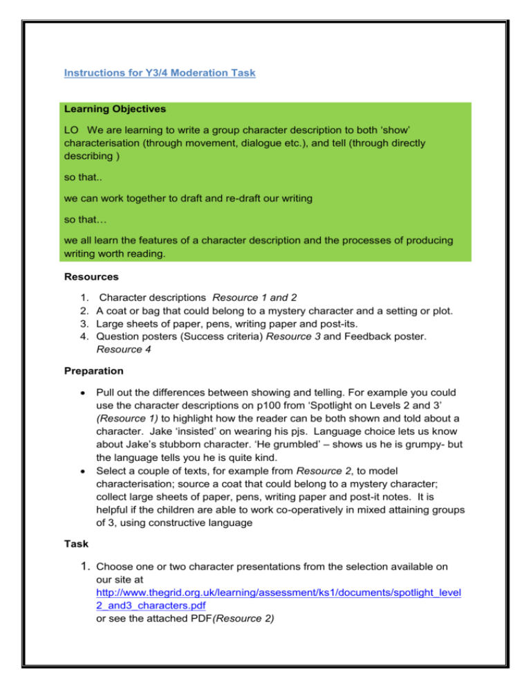 Writing Task Character Description Writing Task Character Description