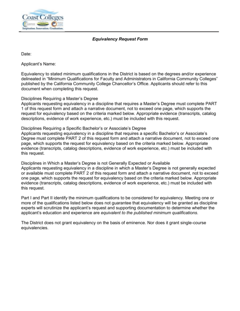 Application for Equivalency