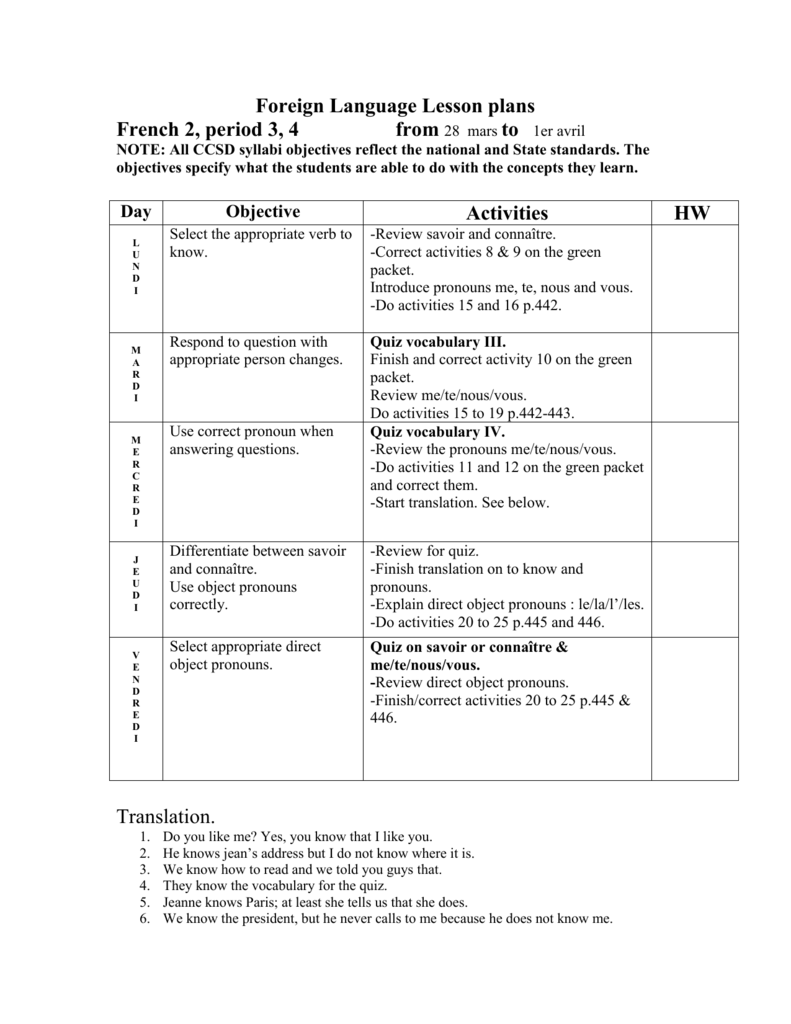 Foreign Language Lesson Plans