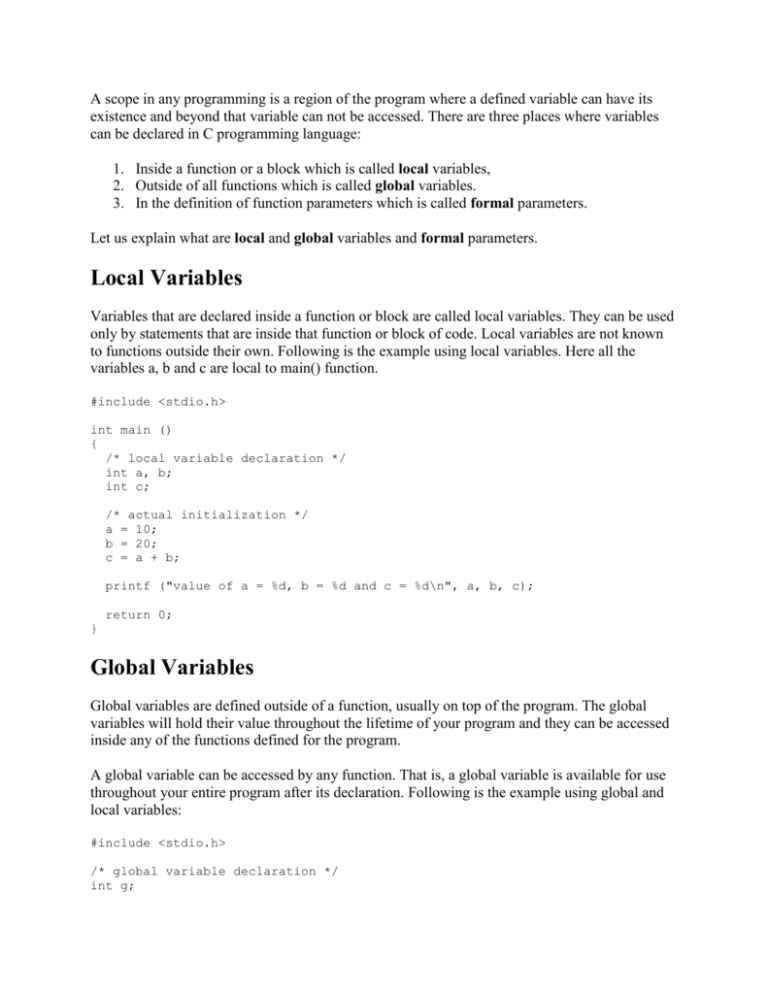 Scope Of Variables