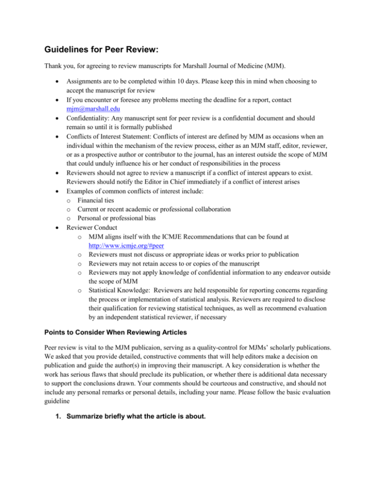 Guidelines For Peer Review Guidelines For Peer Review