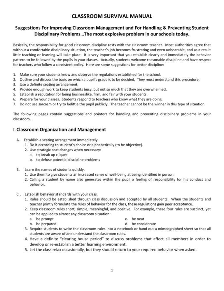 Classroom Survival Manual