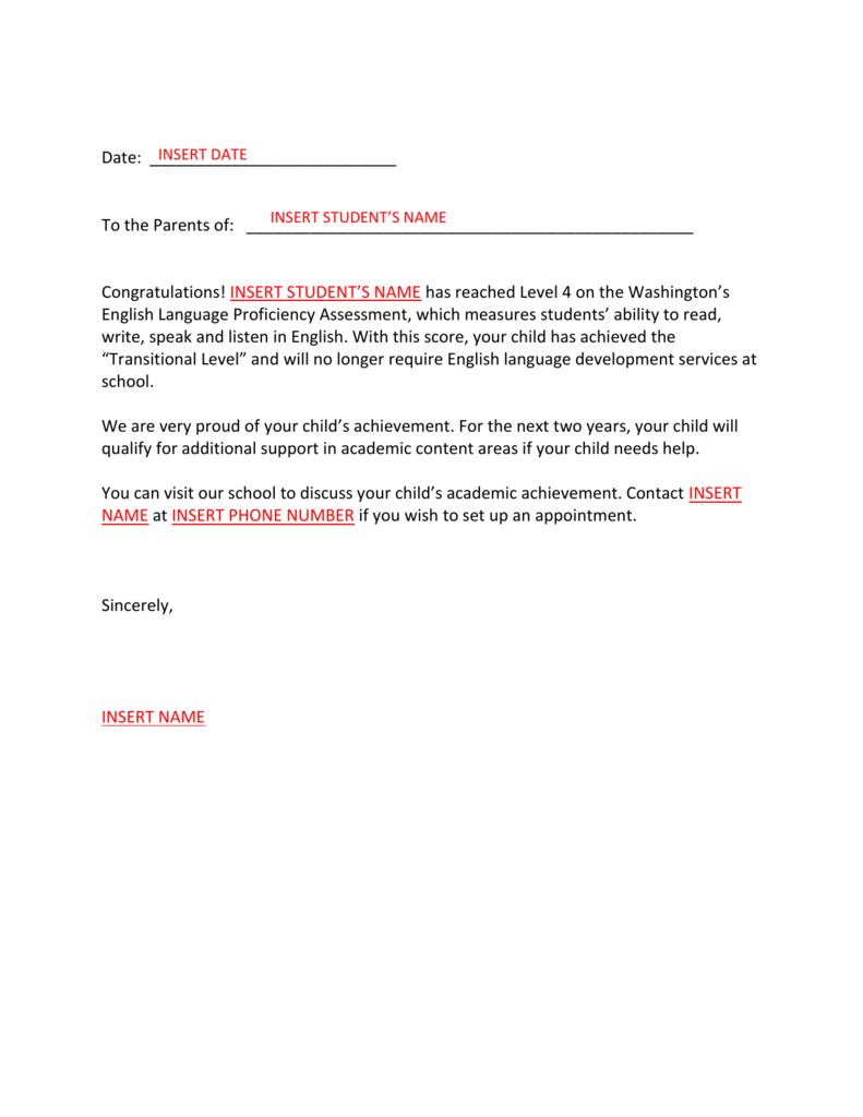 Transition Placement Letter