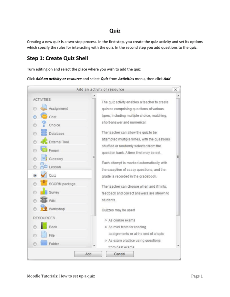 Set Up A Quiz Shell