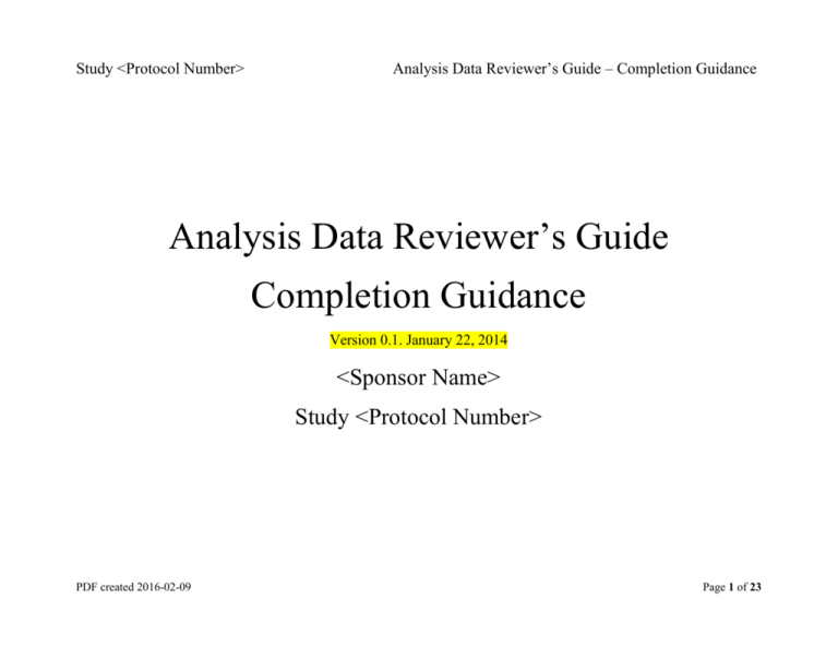 Analysis Data Reviewer s Guide Analysis Data Reviewer s Guide