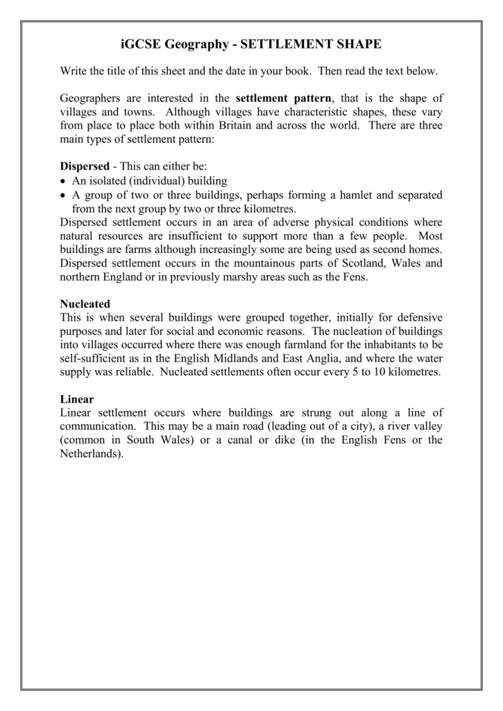 What Are The Three Main Types Of Settlement Patterns