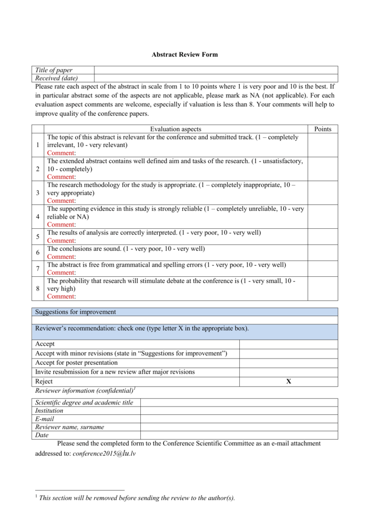 Abstract Review Form