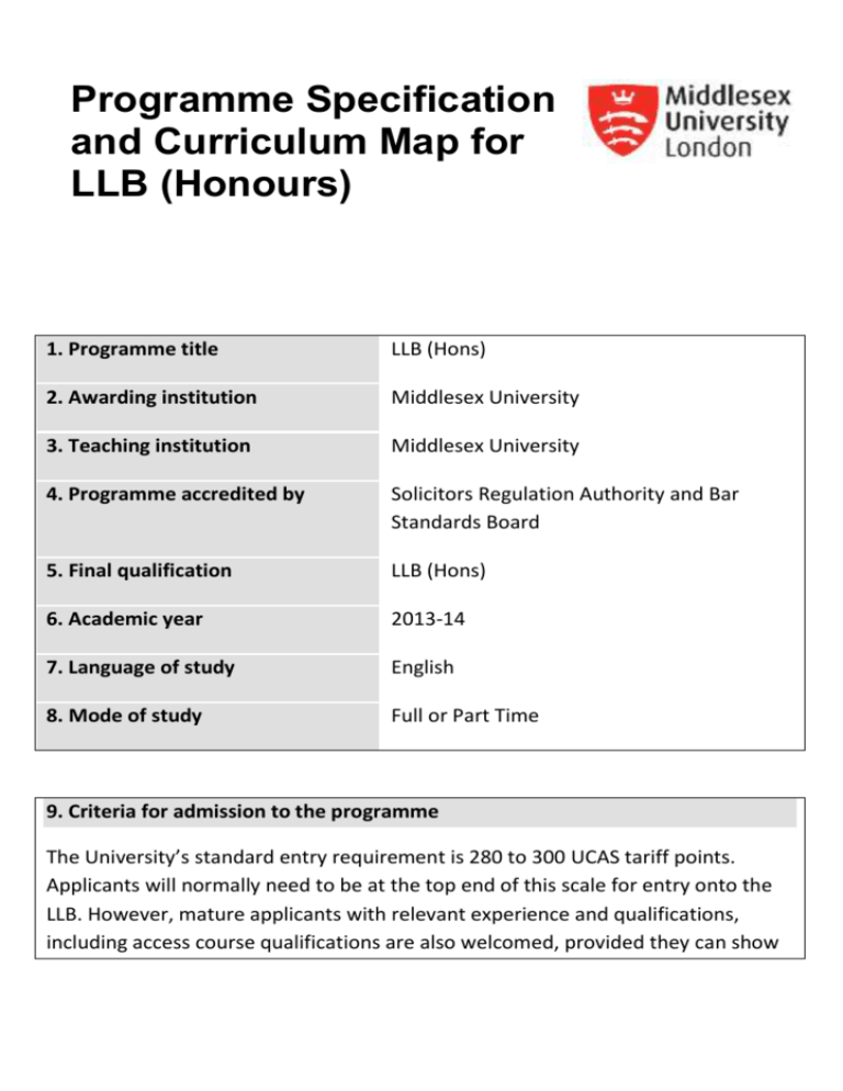 Curriculum map for LLB (Honours)