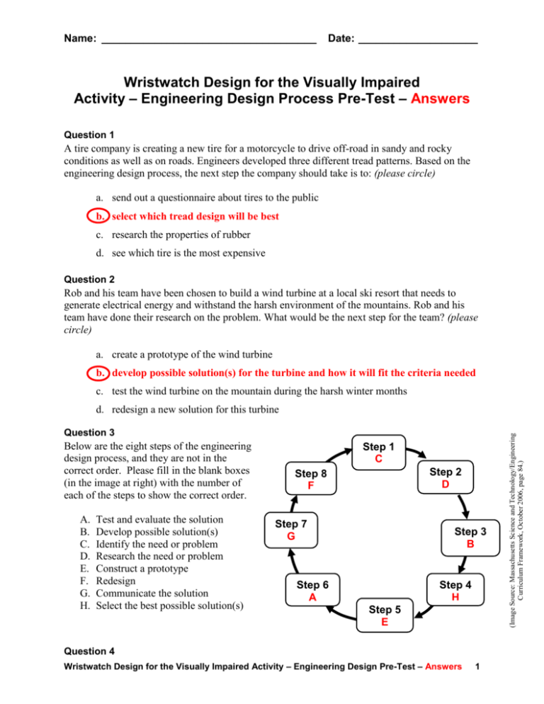 Engineering Design Process Pre Test Answer Key