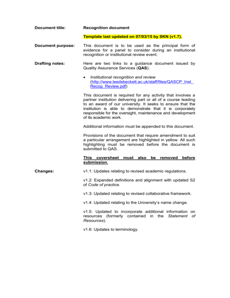 Recognition Document Template