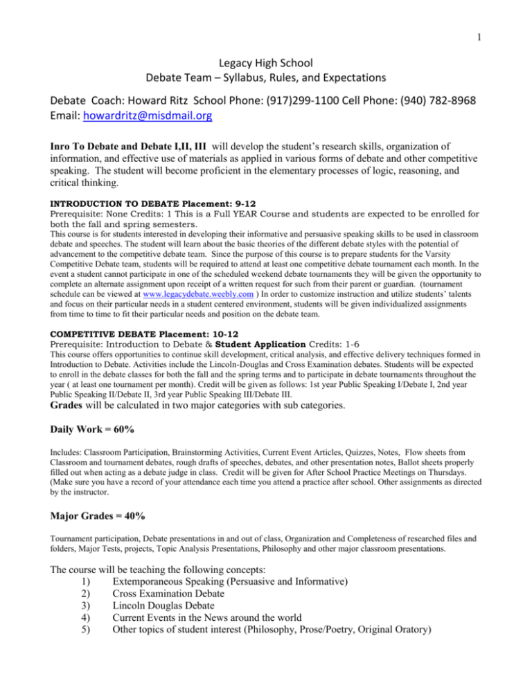 Debate Syllabus - Legacy Debate