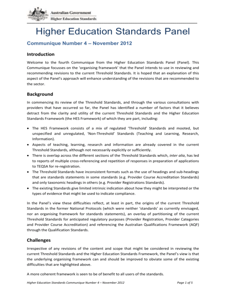 Organising framework for Higher Education Standards