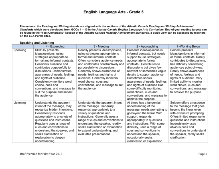 ELA Grade 5 August 2014 ELA Grade 5 August 2014