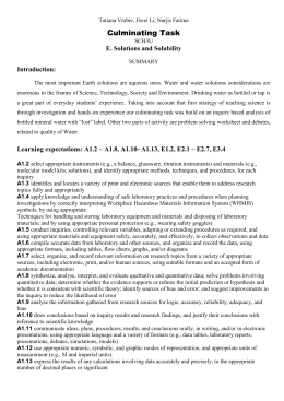 SCH3U - Solution and Solubility Unit Plan