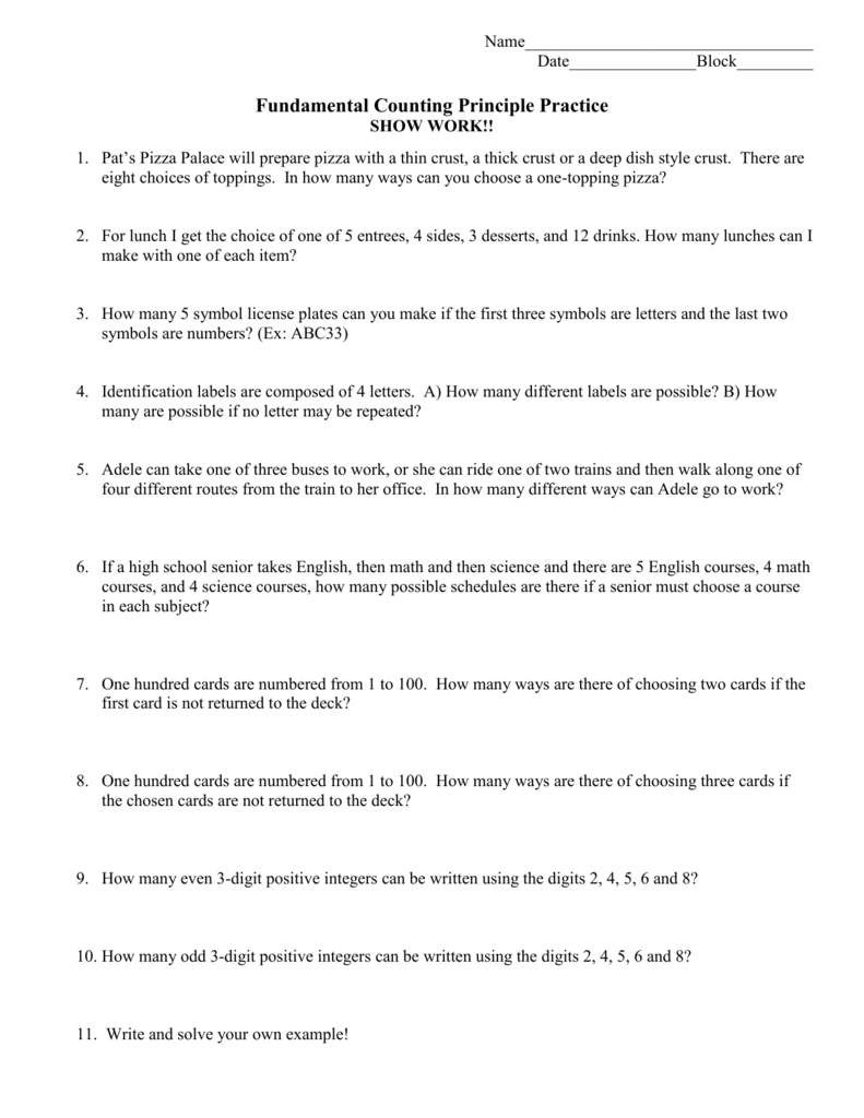 Fundamental Counting Principle Worksheet Educational Worksheet