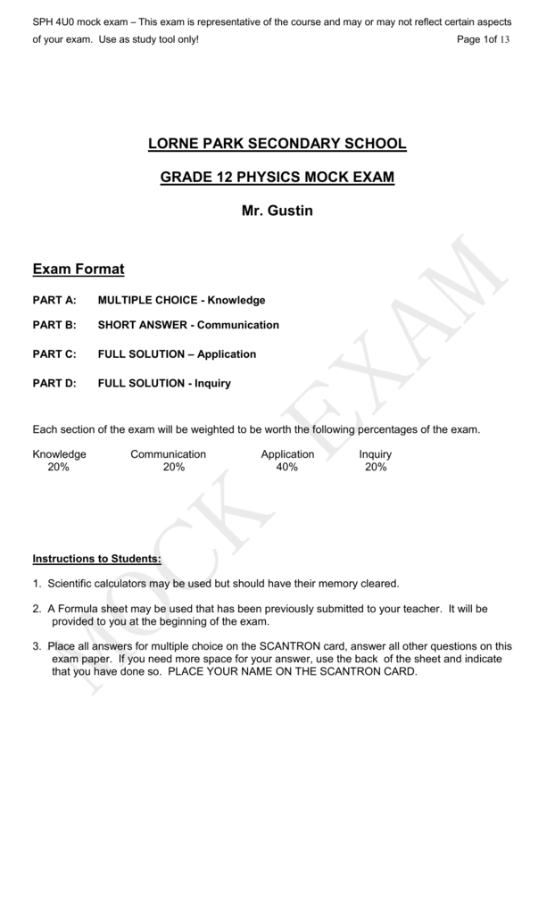Grade 12 Physics Mock Exam