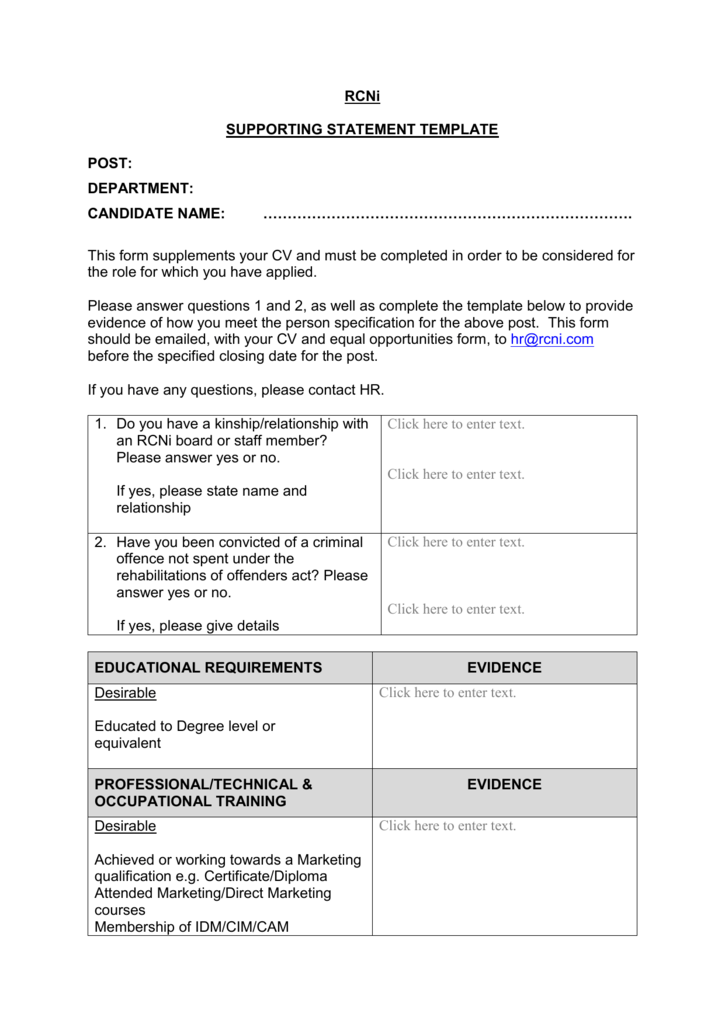 Marketing Executive Supporting Statement Template Word 