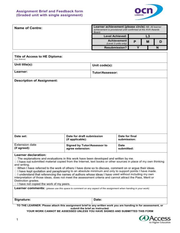 Assignment Brief And Feedback Template Graded