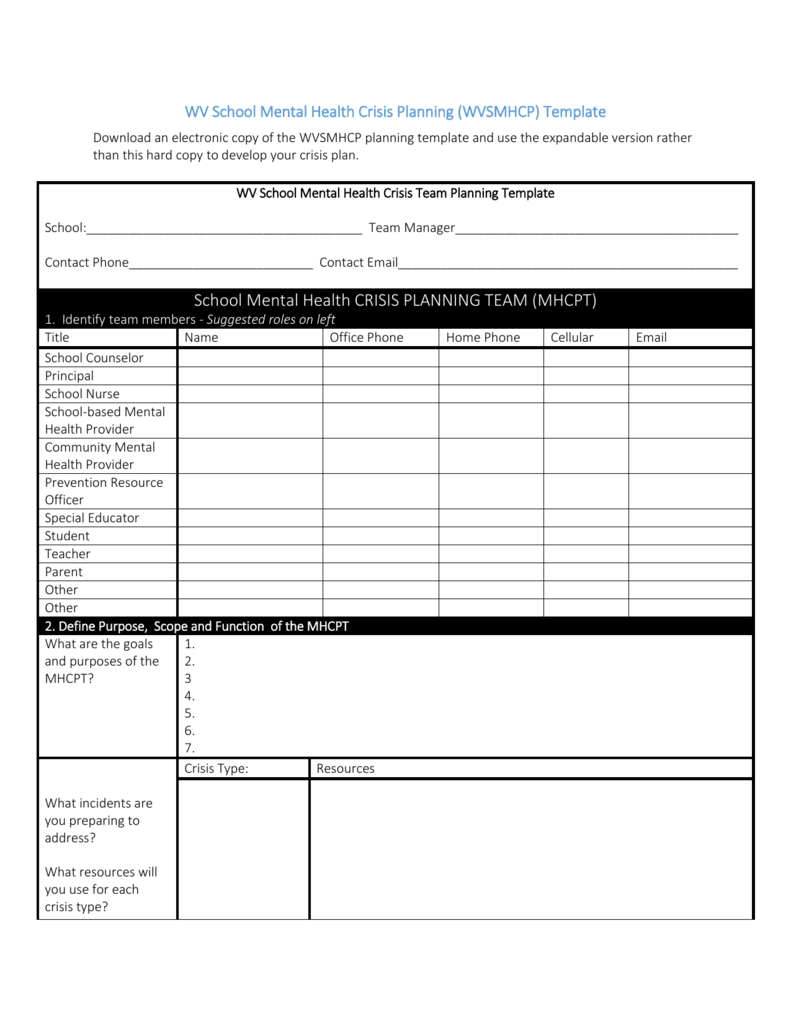 WV School Mental Health Crisis Planning WVSMHCP Template