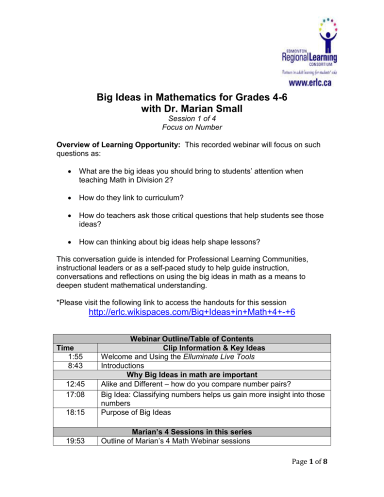 Big Ideas In Math 4 6 Conversation Guide Session 1