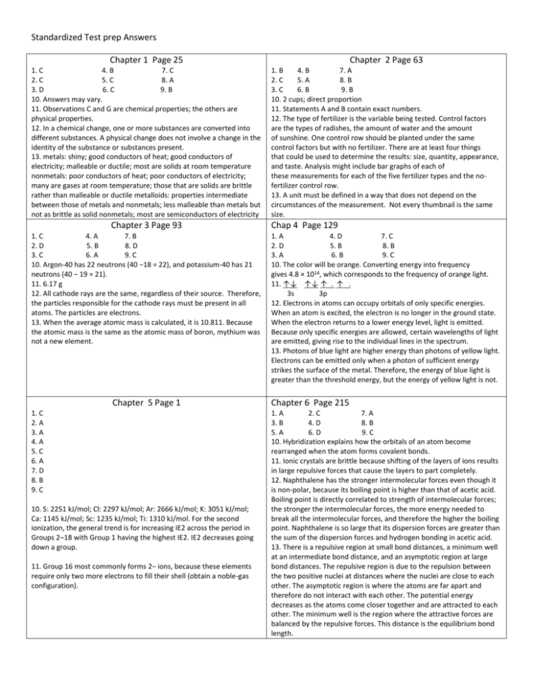 Standardized Test Prep Answers