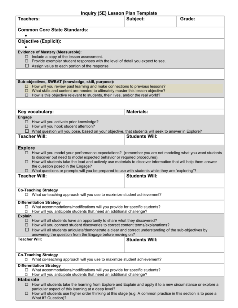 Inquiry Lesson Plan Template With Guiding Questions 0 0 Inquiry Lesson Plan Template With Guiding Questions 0 0