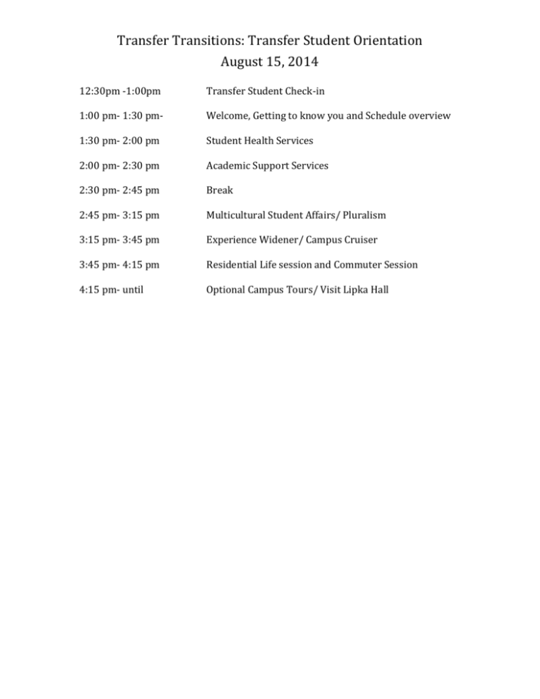 Transfer Transitions: Transfer Student Orientation