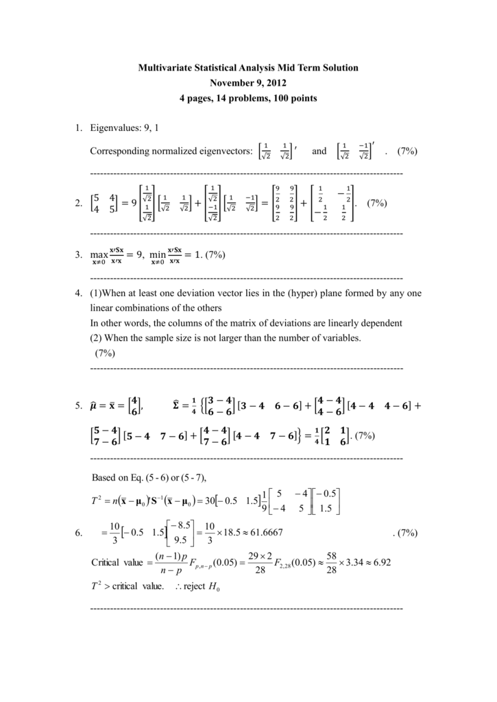 Multivariate Statistical Analysis Mid Term