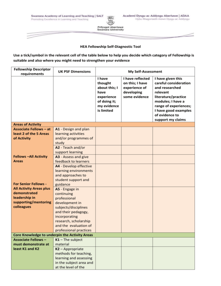 HEA Fellowship Self Diagnostic