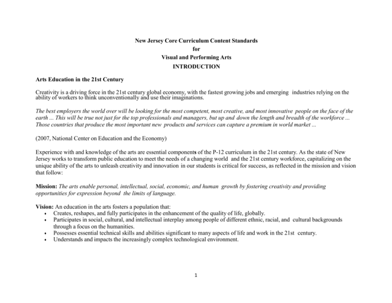 2009 New Jersey Core Curriculum Content Standards 2009 New Jersey Core Curriculum Content Standards