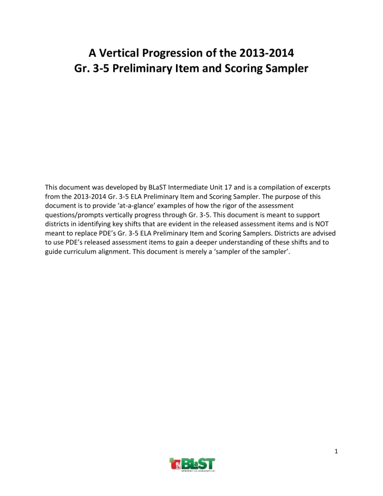 ELA Vertical Progression Item Sampler