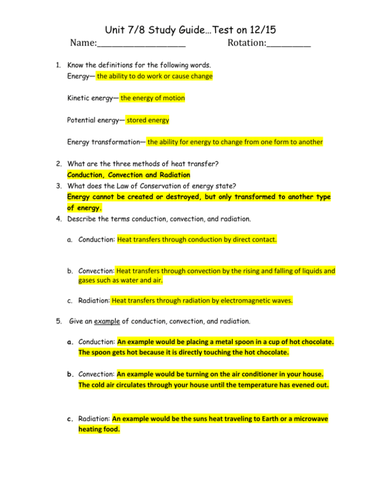 Study Guide Answer Key For Unit 7 8