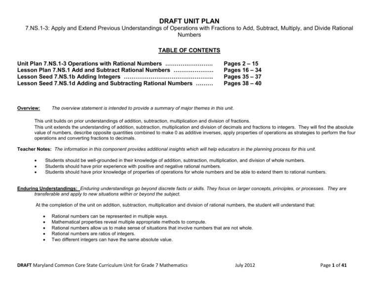 Draft Unit Plan: Grade 6 * Understand Ratio Concepts and