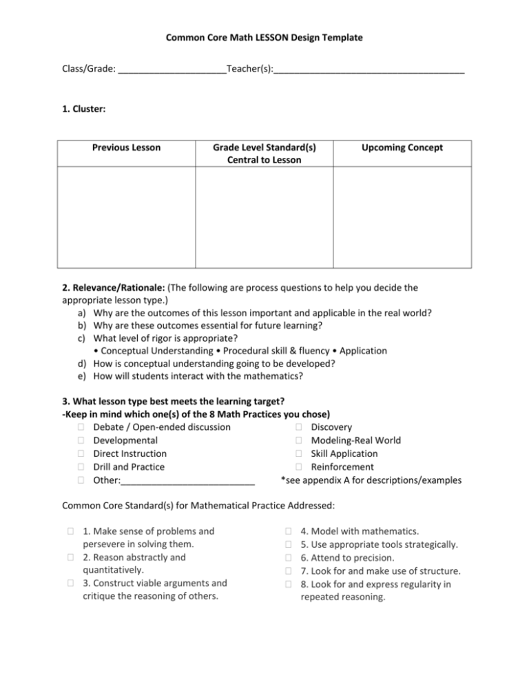 Math Lesson Design Template doc 