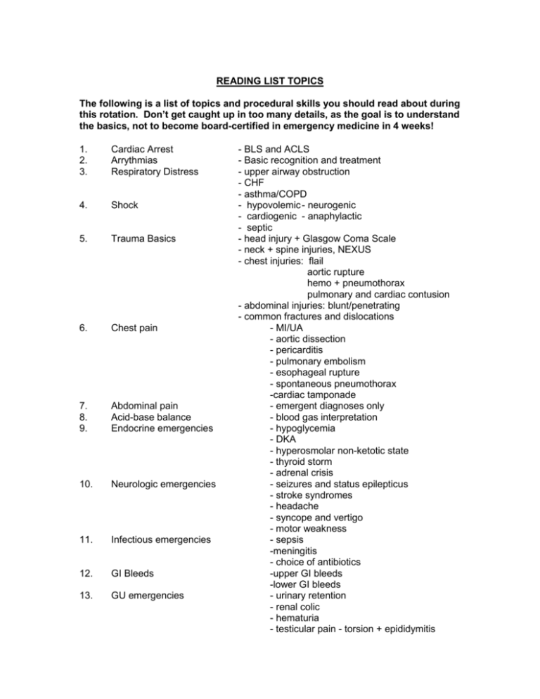 Reading Topics USC Emergency Medicine Reading Topics USC Emergency Medicine