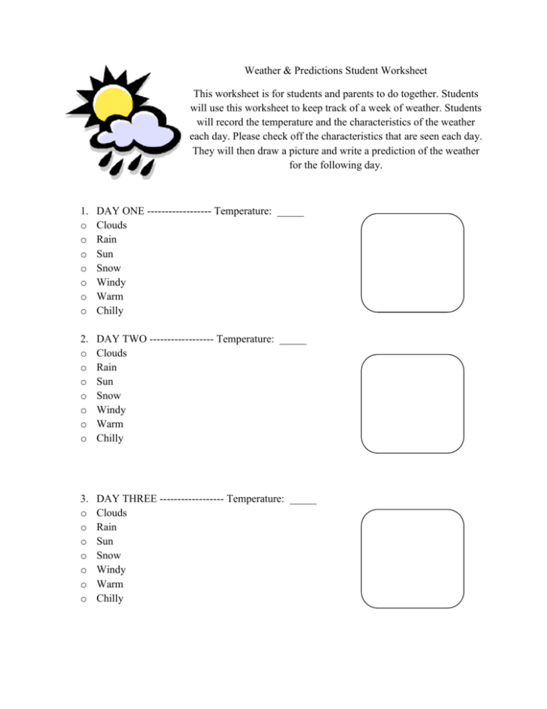 Weather Worksheet Weather Worksheet