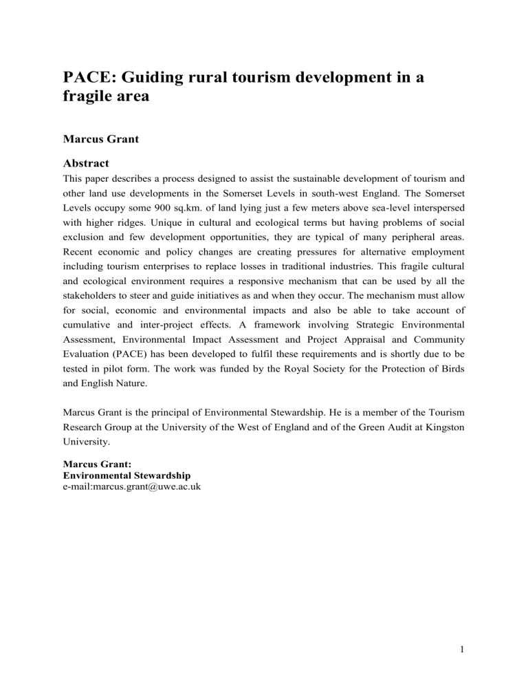 PACE: Guiding rural tourism development in a fragile area