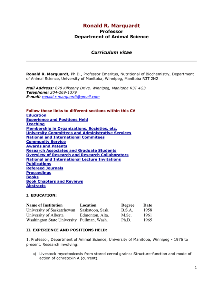 Curriculum Vitae University Of Manitoba