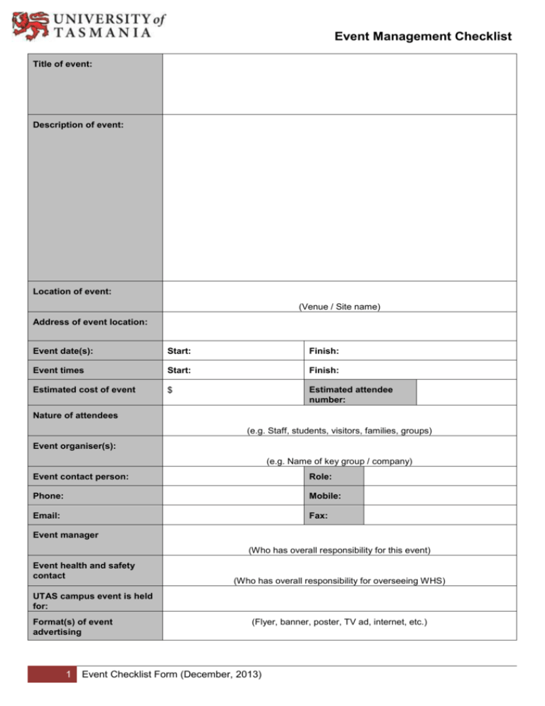 Event Management Checklist Event Management Checklist