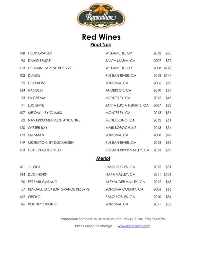 Wine List - Rapscallion
