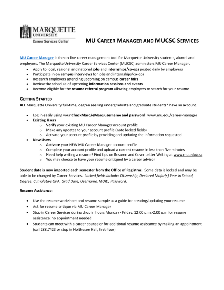 How to use MU Career Manager to apply for the RA position