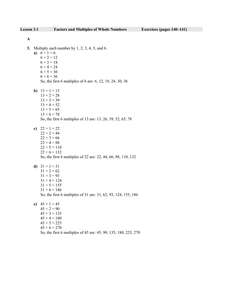 Lesson 3 1 Factors And Multiples Of Whole Numbers Exercises