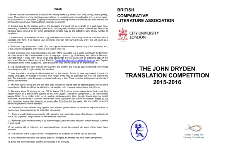 John Dryden Translation Competition 2015-2016