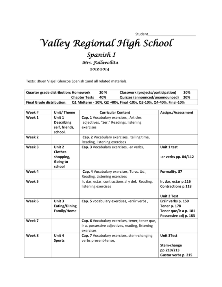 Valley Regional High School Spanish I Valley Regional High School Spanish I