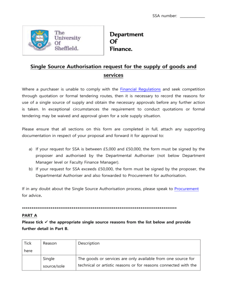 Single Source Authorisation form