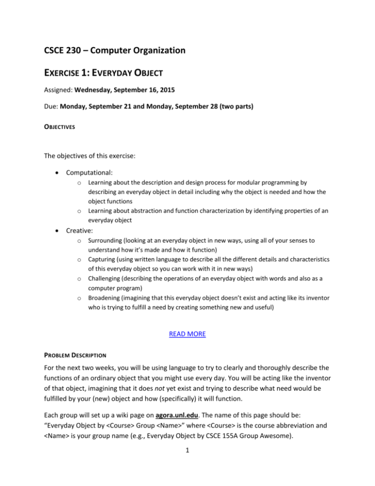 Exercise1 Everyday Object Computer Science Engineering