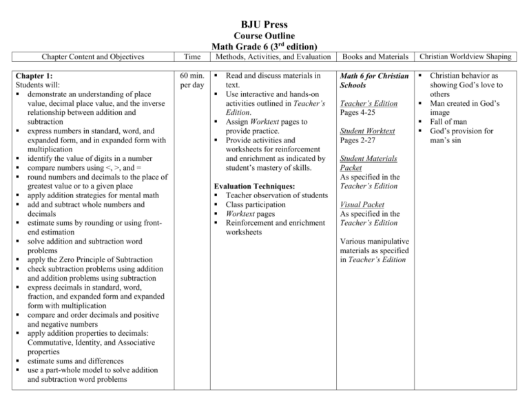 Course Outline 6th Grade Math 3rd Ed Course Outline 6th Grade Math 3rd Ed