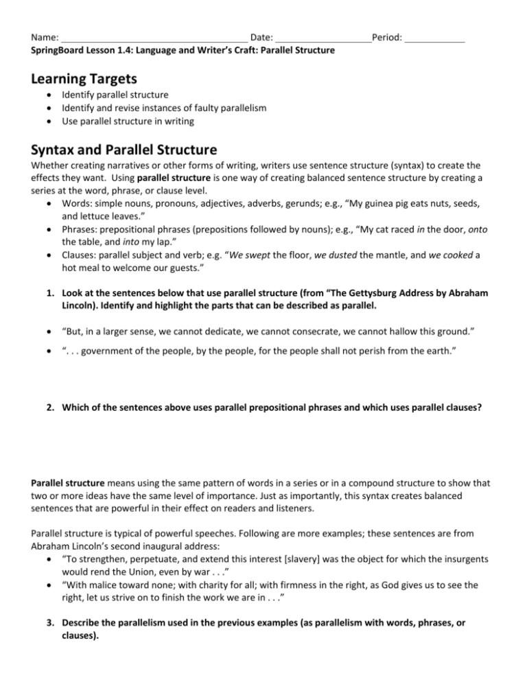 Syntax And Parallel Structure
